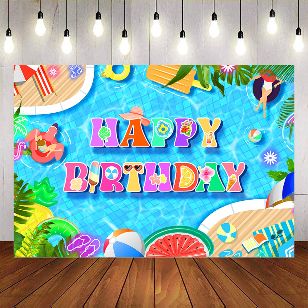 Mocsicka Summer Swimming Pool Bikini Happy Birthday Party Backdrop ...
