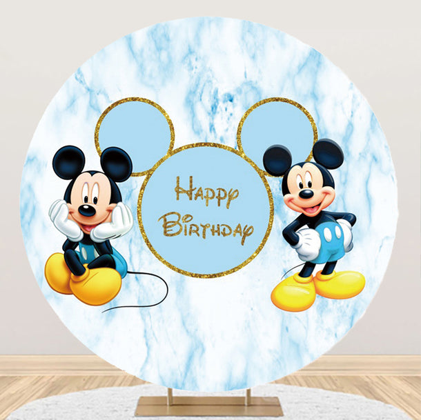 Mocsicka Blue Mickey Mouse Happy Birthday Party Round Cover Backdrop ...