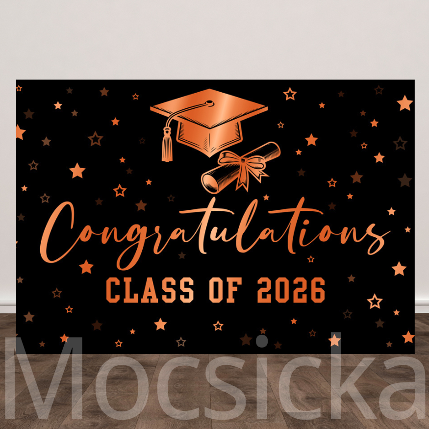 Mocsicka Grad Cap & Starry Black Copper Graduation Backdrop For Class ...