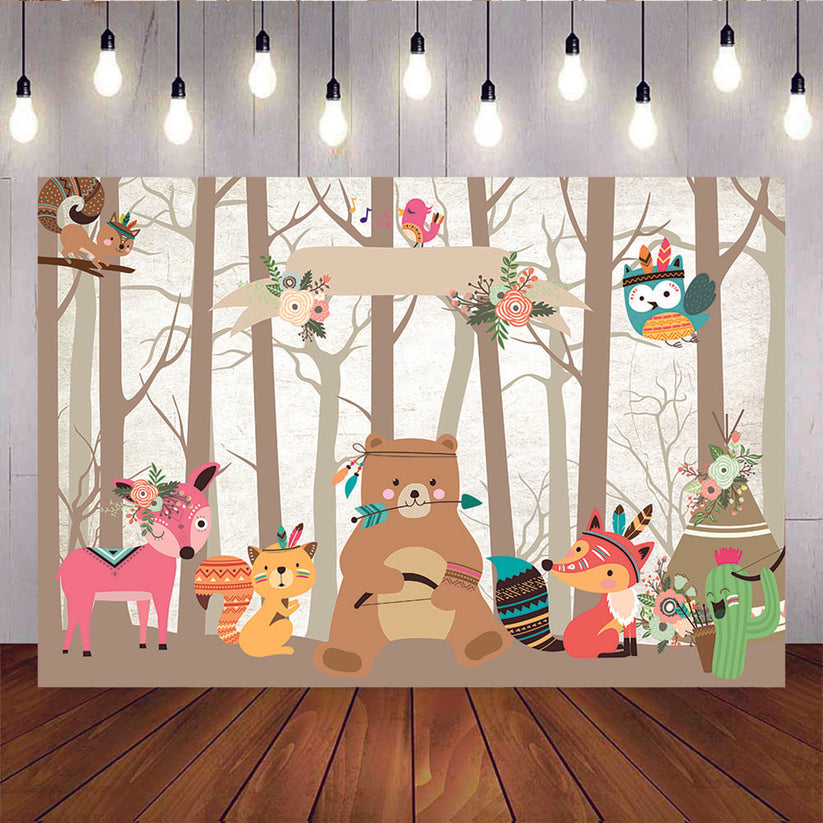 Custom Woodland Wild Animals Backdrop Custom Birthday Party Decor Prop ...