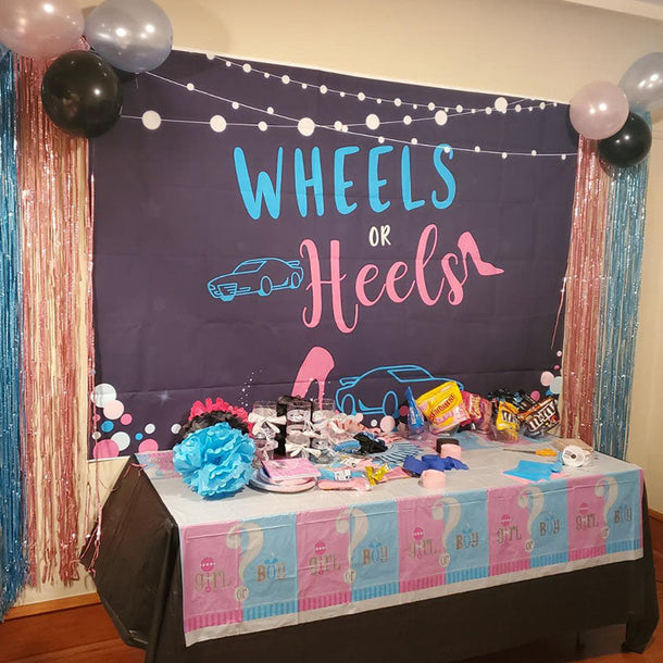 Custom Wheels or Heels Gender Reveal Backdrop Baby Shower Backdrops ...