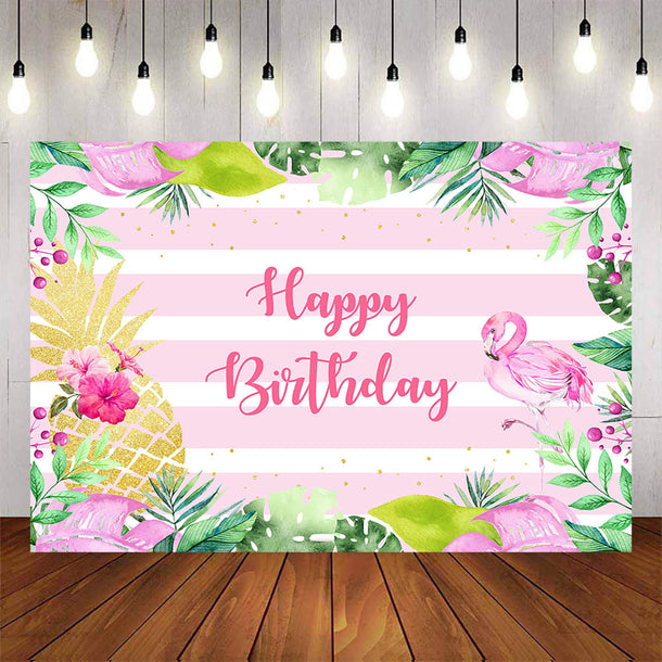 Mocsicka Gold Pineapple and Flamingo Happy Birthday Party Banners ...