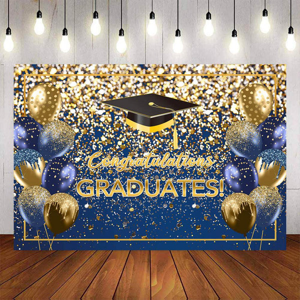 Mocsicka Blue and Gold Balloons Bachelor Cap Congrats Graduation Backd ...